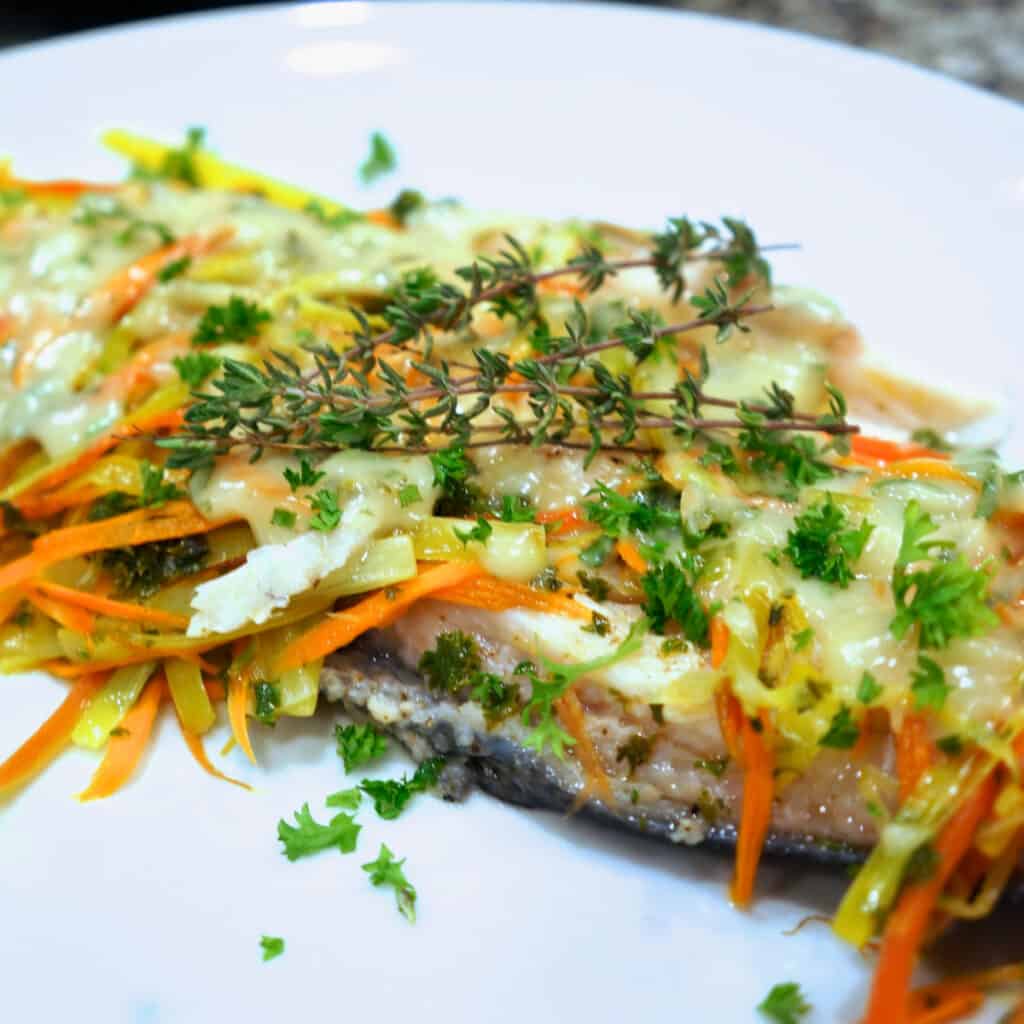 Oven-Poached Riesling Trout with Leeks in Low-Fat Cream Sauce ...